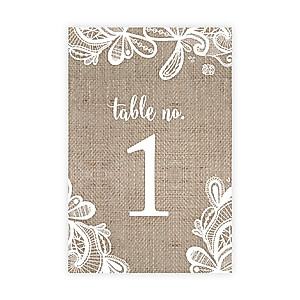Andaz Press Burlap Lace Wedding Table Numbers 1-20, 4x6-Inches Table Number Cards For Wedding Reception Table Number For Seating Chart For Wedding Reception, Restaurant, Classroom, Boda