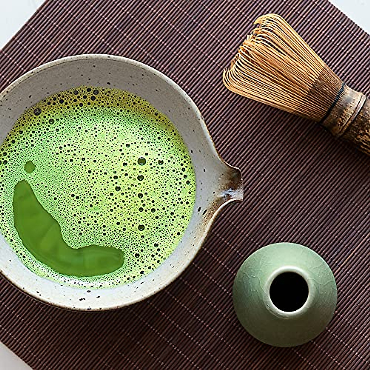 ELITEA Matcha Green Tea Bowl Chawan with Spout Pottery Clay Large