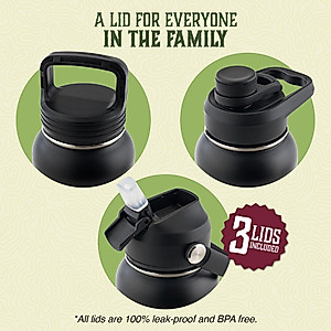 Trekking The National Parks Water Bottle with 63 Waterproof Stickers & 3 Lids (Straw, Spout, & Chug) | 32 Oz Insulated Wide Mouth Stainless Steel Bottle for Camping & Hiking | BPA-Free and Leak-Proof