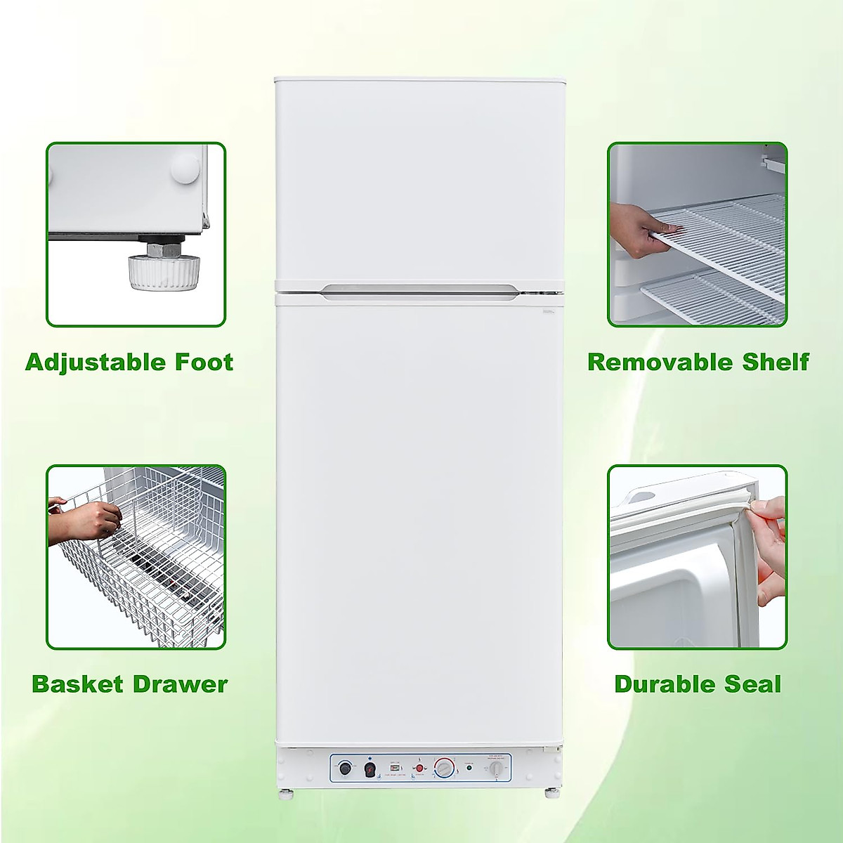 SMETA Propane Refrigerator with Freezer 13.4 cuft Gas Fridge 110v/LPG Dual Ways Top Freezer Top Mount Full Size for Kitchen Garage RV Off-Grid