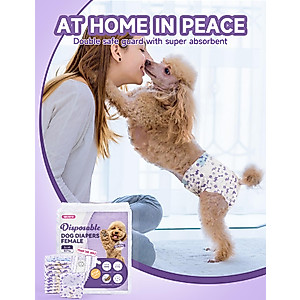 MICOOYO Disposable Dog Diapers Female, Doggie Diapers for Dogs Female, Super Absorbent Pet Diapers Foam Tail Hole Female Dog Diapers for Heat, Comfortable Puppy Diapers (Small Plus, 50Count)