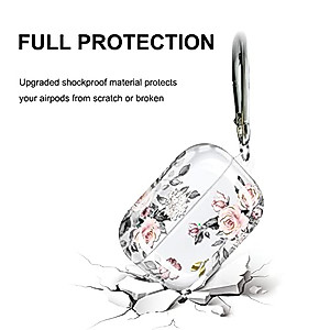RXKEJI Compatible AirPods Pro Case Cover, Rose Flower Clear Case Cute Protective Soft Shockproof Cover with Keychain for Women Girls Compatible with AirPods Pro Wireless Charging Case - Pink