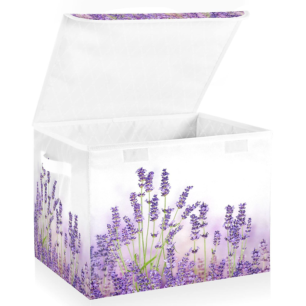 Kigai Collapsible Lavender Flowers Storage Basket with Lids and Handles,Storage Bins for Shelves Closet Bedroom,Office Storage