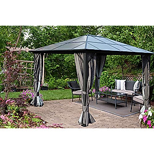 Kozyard Permanent Aluminum Hardtop Gazebo with Composite Polycarbonate Top for Outdoor Patio Lawn and Garden, Curtains and Netting Included (Edward 10ftx12ft)