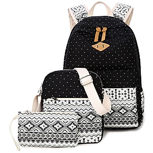 goldwheat Canvas Print Backpack Cute Teen Backpacks for Girls School Bag with Lunch Bag