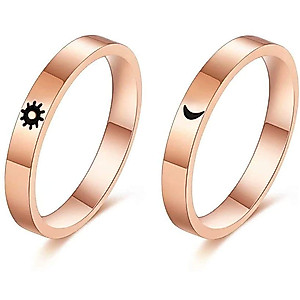 SHAREMORE Sun and Moon Rings Matching Rings for Couples Personalized Rings Promise Couple Ring Customized Engagement Wedding Ring Band Sets for Him and Her Sterling Silver High Polished Comfort Fit