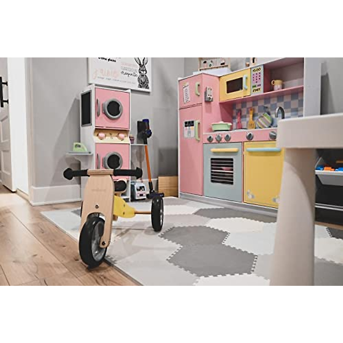 KidKraft Laundry Playset Children's Pretend Wooden Stacking Washer and Dryer Toy with Iron and Basket, Pastel, Gift for Ages 3+