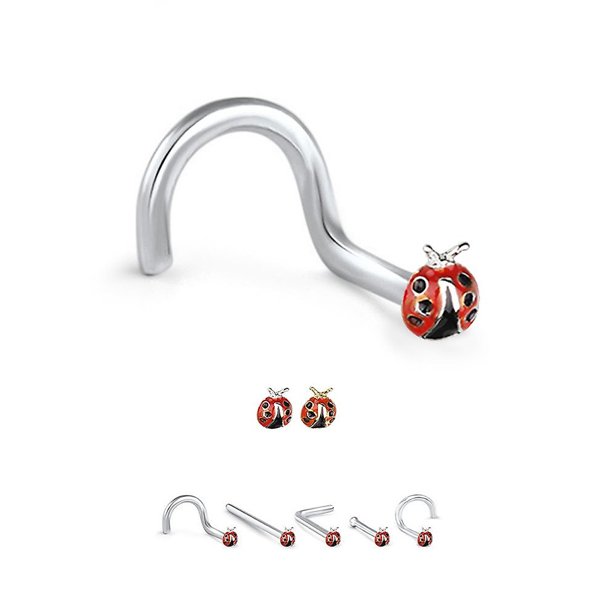 316L Surgical Steel Nose Bone Nose Stud Ring Ladybug 20G