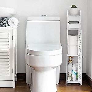 Bathroom Storage,Toilet Paper Holder Storage Fit for Small Spaces,Narrow Bathroom Cabinet with Bathroom Basket Great for Tiny Room,2 Bundle White by AOJEZOR