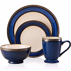 Ceramics Dinnerware Sets, Plates, Bowls and Mugs | 8 Pieces Kiln Glaze Dinner Sets - Indigo Porcelain Combination Set for Restaurant Family Party Christmas