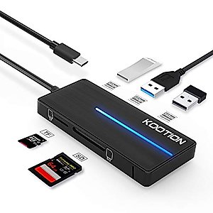 KOOTION 5-in-1 USB-C Hub with SD Card Reader USB C to USB 3.0 Hub, Ultra-Slim Type-C Hub USB 3.0 Adapter for SD Card/Micro SD Card with LED Light, 3 x USB 3.0 Port, Card Reader