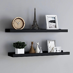 vidaXL Wall-Mounted Black Ledge Shelves, Set of 2, Lacquered MDF, Measuring 31.5"x3.5"x1.2", Suitable for Picture Frames and Decorations, Easy to Install