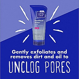 Clean & Clear Blackhead Eraser Oil-Free Facial Scrub with 2% Salicylic Acid Acne Medication, Exfoliating Daily Face Scrub for Acne-Prone Skin Care, 5 oz