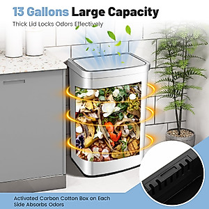 Goplus 13 Gallon/ 50 Liter Automatic Trash Can, Rectangular Motion Sensor Waste Trash Bin w/Soft Close Lid & Deodorizer Compartment, Smart Touchless Stainless Steel Garbage Can for Kitchen Office