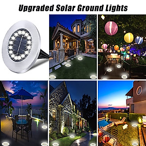 Solar Ground Lights-Waterproof Solar Lights Outdoor Garden- Solar Disk Lights-Upgraded 16LED Bright in-Ground Lights-Landscape Lights for Pathway, Yard, Lawn, Patio, Walkway (12 Pack White Light)