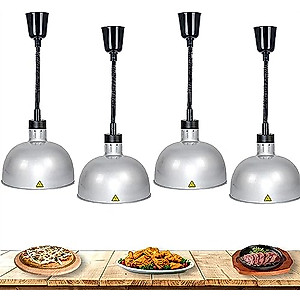 LINKANRUO Food Heat Lamp Commercial Food Warmer, Buffet Heating Lamp for Keep Food Warm, Food Heat Pendant Light for Food Service Restaurant Kitchen, 60-180Cm Retractable Food Heating Lamp, Silver (Si