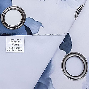 Taisier Home 84 Inch Grommet Room Darkening Window Curtain Drapes, Chinese Traditional Ink Painting Stylized Leaves and Flower,Artwork,Deep Blue Print Curtains for Living Room Bedroom and Nursery