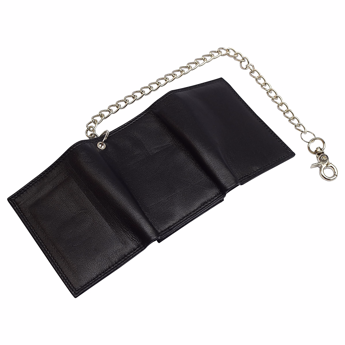 Men's RFID Blocking Premium Leather Chain Trifold Wallet (Black with Chain)