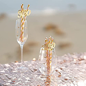 30th Birthday Decor Paper Straws – Metallic Rose Gold & Blush Reusable Straws – Party Straws for Birthday Decorations – Glitter Straws w/Cut-Out Number 30 – Set of 10