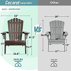 Cecarol Oversized Adirondack Chair Plastic, Outdoor Fire Pit Chair with Cup Holder, Adirondack Patio Chair Weather Resistant for Outside, Porch, Lawn, Garden- AC01, Coffee