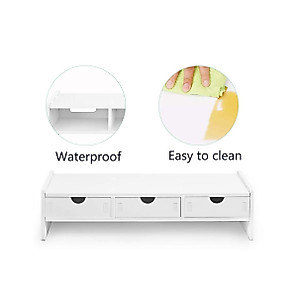 Monitor Stand Riser, Computer Laptop Riser Shelf with 3 Organizer Drawers (White, 19.5"L x 7.5"W x 4.7"H) (White)