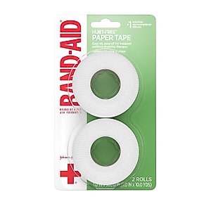 Band-Aid Brand of First Aid Products Hurt-Free Medical Adhesive Paper Tape for Wound Care, Secure Bandages, Gauze & Wound Dressings, Easy Tear, Non-Irritating, 1 Inch by 10 Yards, 2 ct
