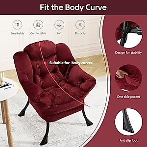 Congermom Fabric Lazy Chair Large Accent Chair,Velvet Frabic Modern Lounge Reading Chair with Armrests & Side Pocket,Upholstered Armchair for Living Room,Bedroom,Dorm(Dusty Rose)