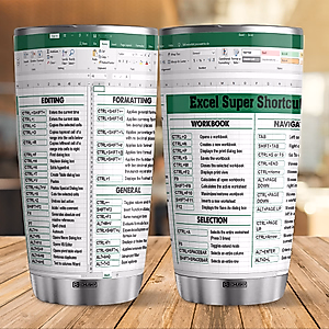 BECHUSKY Excel Tumbler Group Excel Shortcut Tumbler Excel Cheat Sheet Travel Spreadsheet Accounting Student Senior Accountant CPA Gift For Coworker Colleague Friend On Birthday Anniversary Christmas