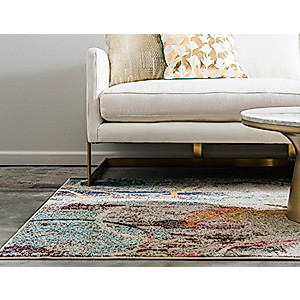 Unique Loom Chromatic Collection Modern Rustic & Vibrant Abstract Area Rug for Any Home Décor, Rectangular 8' 0" x 10' 0", Beige/Blue