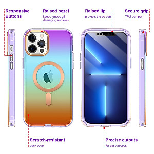 Rancase MagSafe-Compatible iPhone 12 Pro Max Case with Screen Protector, Shockproof Full Body Cover for Women & Girls, 6.7", Purple