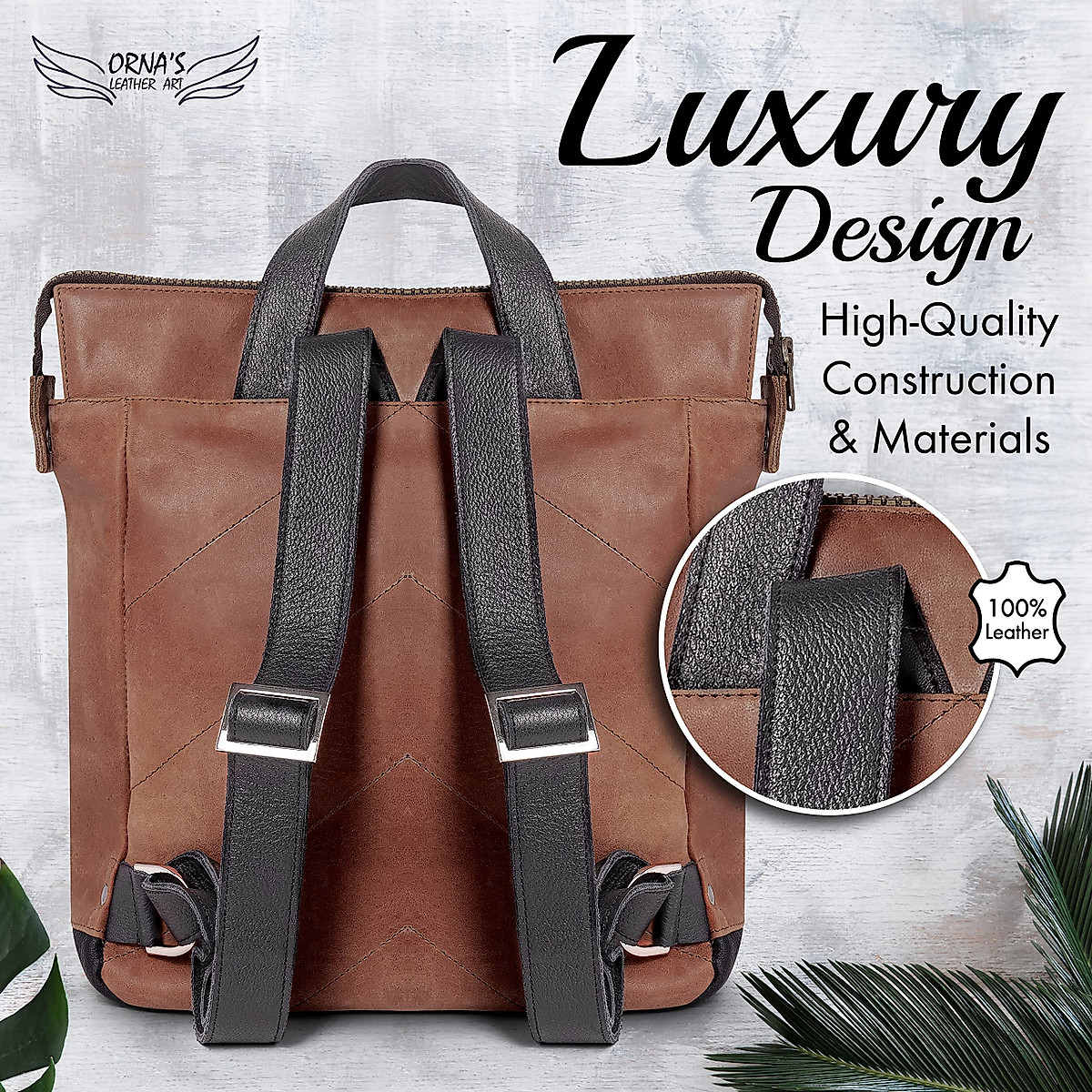 ORNA'S LEATHER ART | Medium Sized and Mini SWAN Everyday Leather Backpack Set. Real Leather in a Stylish Chic Backpack with Practical Contemporary Design