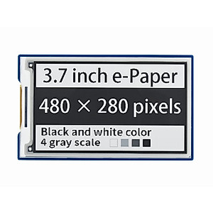 waveshare 3.7inch E-Paper E-Ink Display HAT Compatible with Raspberry Pi4B/3B+/3B/2B/B+/A+/Zero/Zero W/WH/Zero 2W 480×280 Pixels Black/White 4 Grey Scales SPI Interface Supports Partial Refresh