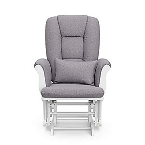 Storkcraft Tuscany Custom Glider and Ottoman with Free Lumbar Pillow (White/Slate Gray Swirl) - Cleanable Upholstered Comfort Rocking Nursery Chair with Ottoman