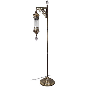 DEMMEX Turkish Moroccan Ottoman Era Style Antique Vintage Standing Floor Lamp, Antique Brass Metal Body, Shatterproof Pyrex Glass, 5.5 ft -165cm