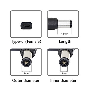 CERRXIAN 65W PD USB Type C Female Input to DC 7.4mm x 5.0mm Male (7.4mm x 0.6mm) Power Charging Cable for E6420 E6430 E6430s E6430U E6440 E6500 E6510 6430U E6440 E6500 E6510(7406a)