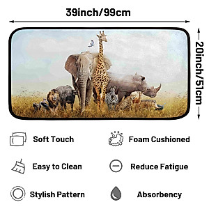 Pardick Rhinoceros Elephant Kitchen Rugs and Mats, African Animal Non Slip Washable Absorbent Area Rugs Anti Fatigue Kitchen Mat Memory Foam Doormat Runner Rug for Floor Kitchen Bathroom 39X20in