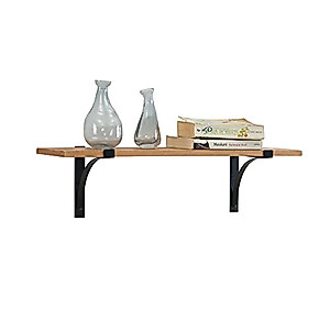 Danya B. BR151004 Floating Rustic Pine Wood Shelf with Metal Brackets - Wall Mounted - Easy to Install
