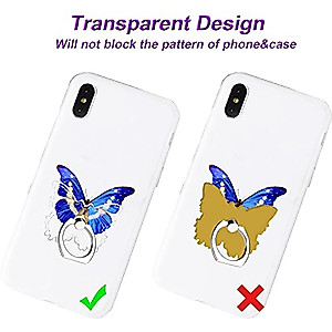 TACOMEGE Transparent Clear Butterfly Phone Ring Grips Holder, Finger Ring Stand for Cell Phone Tablet Case