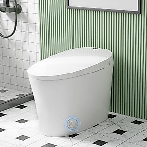 One Piece Bidet Toilet,Smart Toilet for Bathrooms,Modern Elongated Toilet with Foot Sensor Operation,LED Display, Dual Auto Flush, Heated Bidet Seat with Warm Water