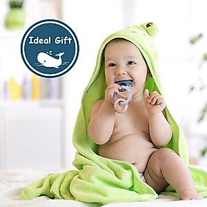 Vicloon Baby Teether Toys, Silicone & Natural Wood Teether Ring, Baby Teething Toys for Babies 3 Months+, Silicone Chewable Rings for Newborn Gift（Blue）