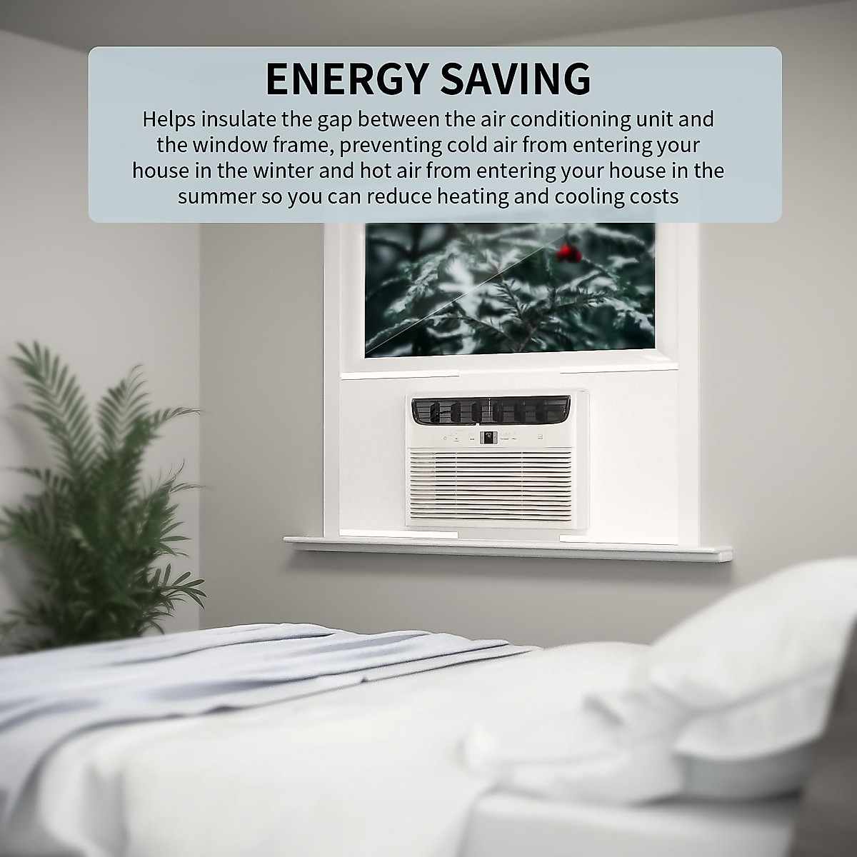 Window Air Conditioner, Side Insulated Foam Panel KT002WHITE, Summer/Winter Heat and Draft Insulation, One Piece Full Surround Insulation Panels Window Seal with 4 edging strips 02 (WHITE)