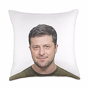 In bed with Zelensky: Ukrainian president’s face Throw Pillow, 18x18, Multicolor