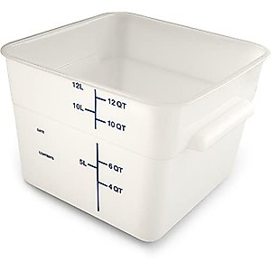 Carlisle FoodService Products Squares Square Food Storage Container with Stackable Design for Catering, Buffets, Restaurants, Plastic, 12 Quarts, White