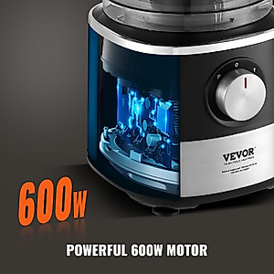 VEVOR Food Processor, 16 Cup Large Vegetable Chopper 600 Watts 2 Speed & Pulse Electric Meat Chopper, 2 In 1 Big Feed Chute & Pusher 5Pcs Blade & Dics for Mixing, Slicing, and Kneading Dough
