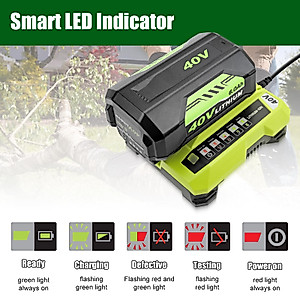 2 Pack 6000mAh 40 Volt Lithium ion OP40602 Battery Replacement for Ryobi 40V Battery and Charger kit Compatible with Ryobi 40 Volt Battery OP4026 OP40601 OP4050 and OP401 40V Battery Charger (Green)