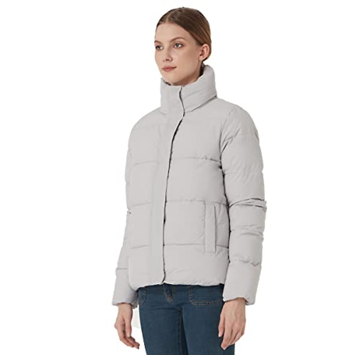 ROYAL MATRIX Women's Cropped Puffer Jacket Winter Lightweight puffer jacket Short Warm puffy Jacket (Grey, Medium)