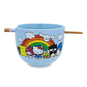 Toynk Sanrio Hello Kitty and Friends Rainbow Ceramic Ramen Bowl and Chopstick Set