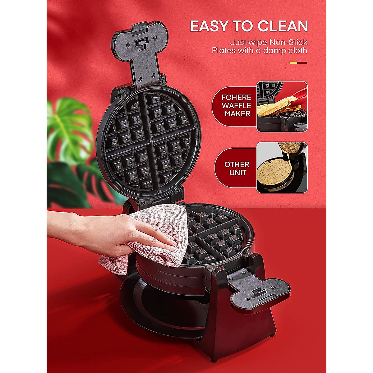 Belgian Waffle Maker Iron 180° Flip Double Waffl and 6qts Popcorn Maker with Detachable & Nonstick Plate