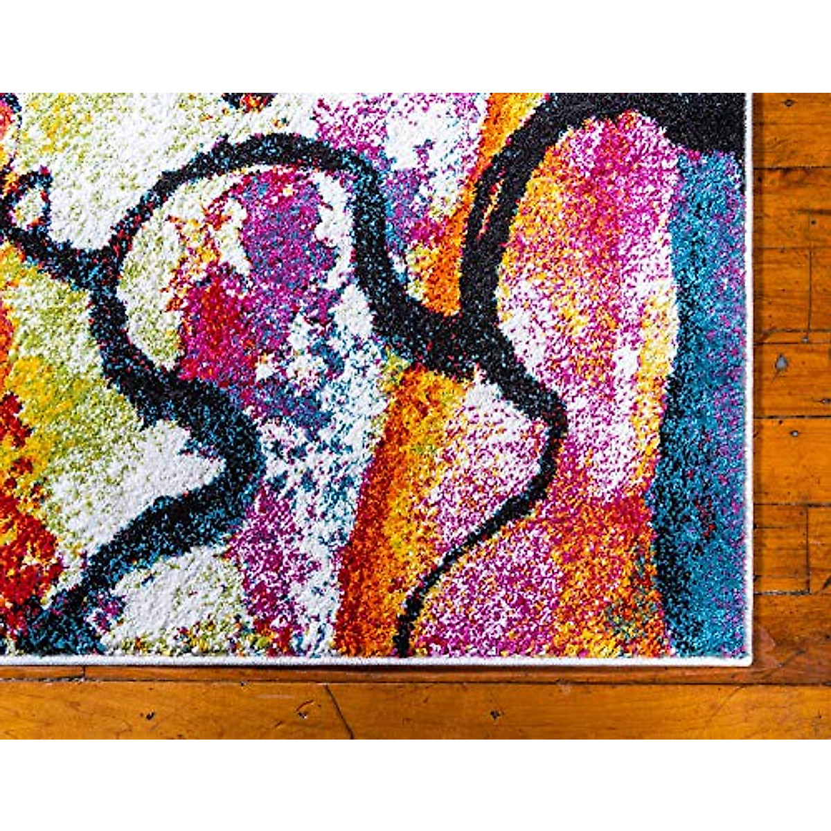 Unique Loom Lyon Collection Colorful Modern Abstract Watercolor Tree Area Rug, 3 ft 3 in x 5 ft 3 in, Ivory/Pink