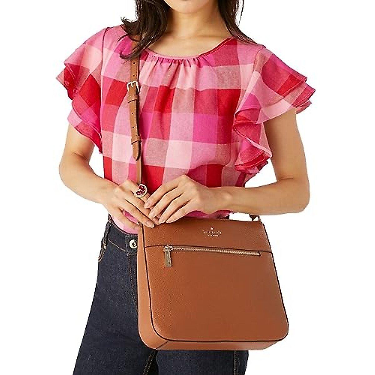 Kate Spade New York crossbody bag for women Leila top zip purse handbag for women, Warm ginger, Medium